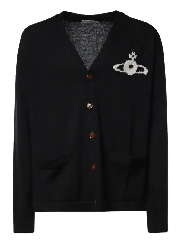 VIVIENNE WESTWOOD Orb Logo V-neck Cardigan - Black