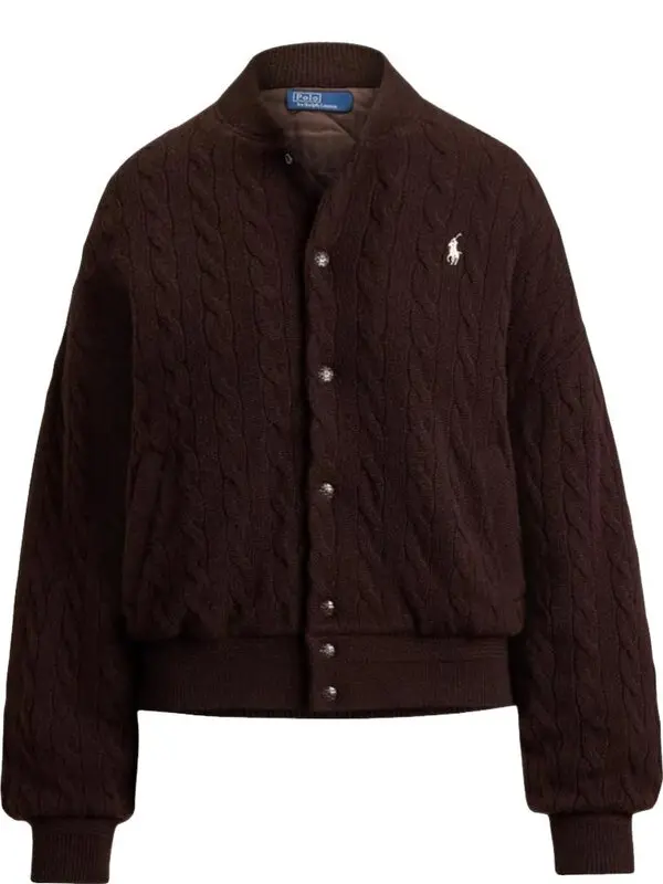 Polo Ralph Lauren Cable Knit Bomber Jacket - Brown