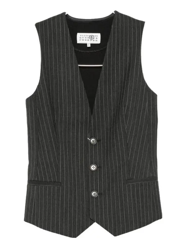 MAISON MARGIELA Pinstripe Pattern Sleeveless Waistcoat - Black