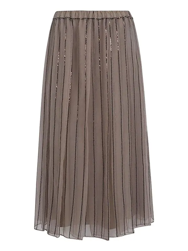 Brunello Cucinelli Striped Midi Skirt With Sequins - Gray
