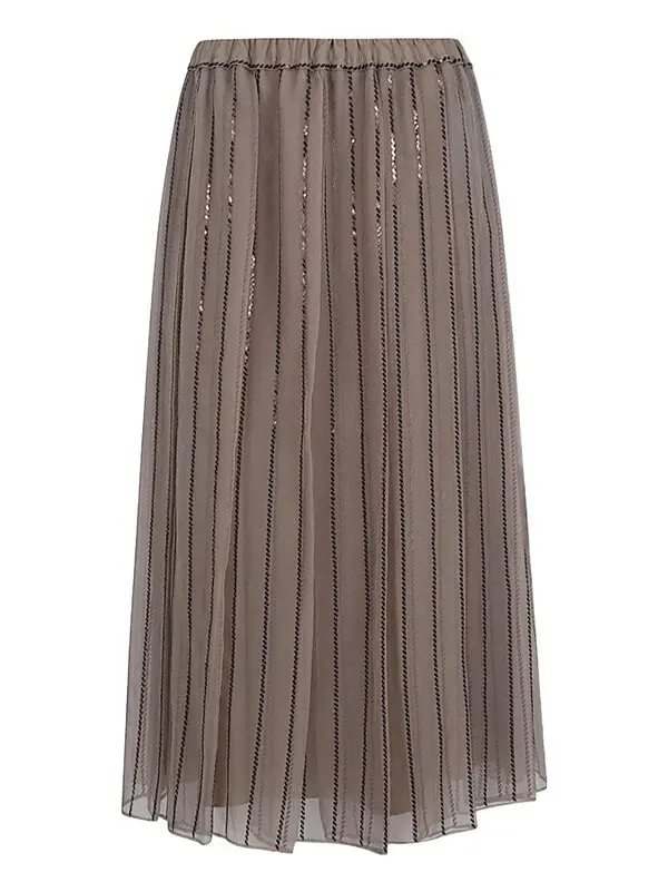 Brunello Cucinelli Striped Midi Skirt With Sequins - Gray