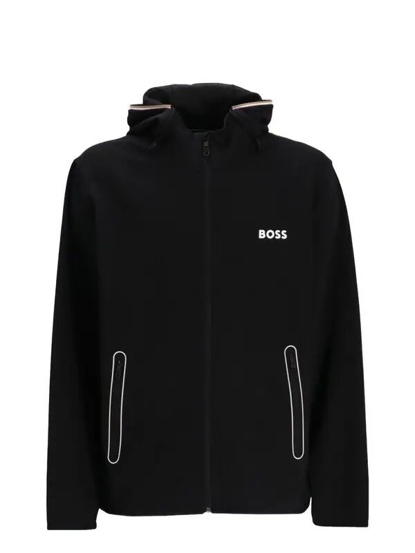 Hugo Boss Logo-printed Zipped Hoodie - Black