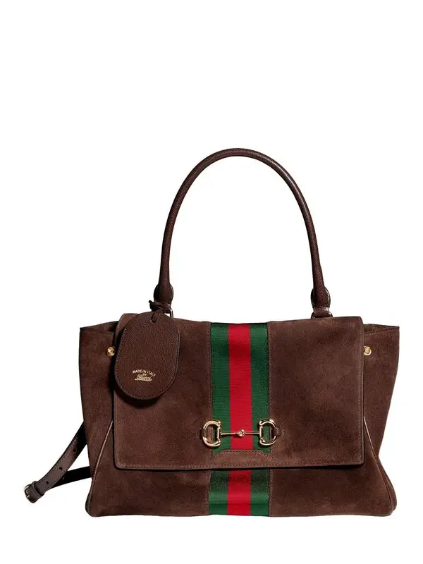 Gucci Paparazzo Suede Handbag With Iconic Web Detail On The Front - Brown