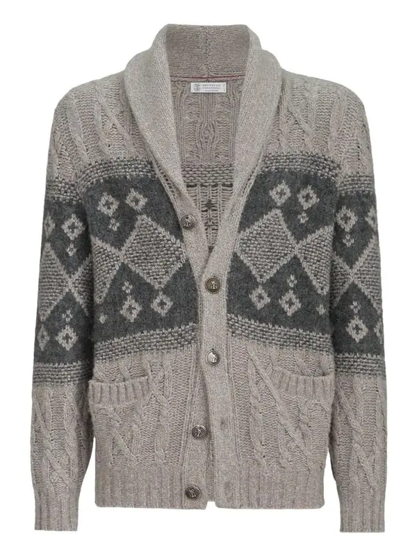 Brunello Cucinelli Shawl Collar Cable-knit Cardigan - Grey