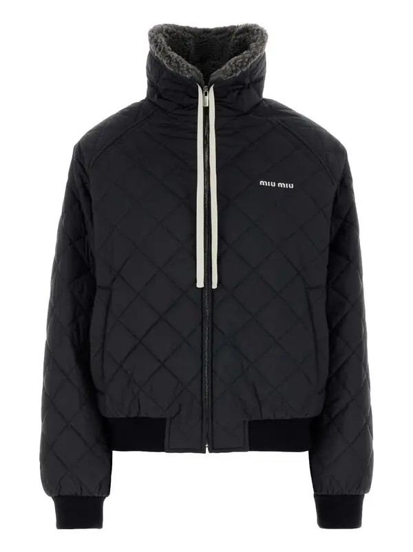 Miu Miu Quilted Zip-up Jacket With Sherpa Collar - Blue
