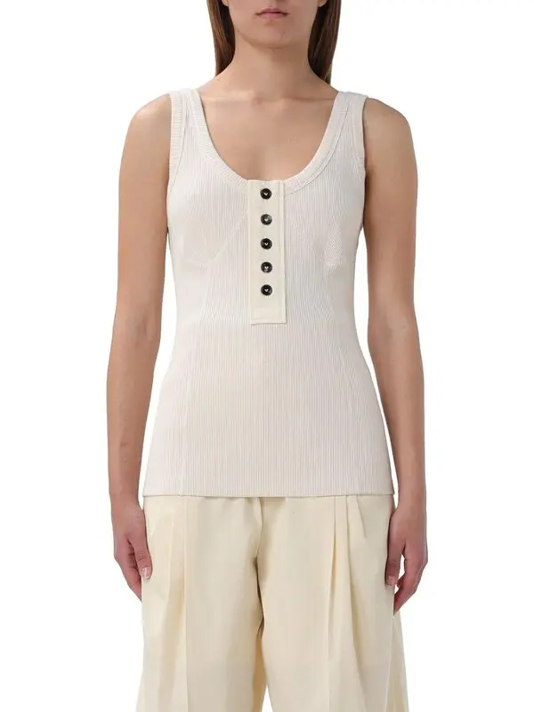 Bottega Veneta Ribbed Tank Top With Button Detail - Cream