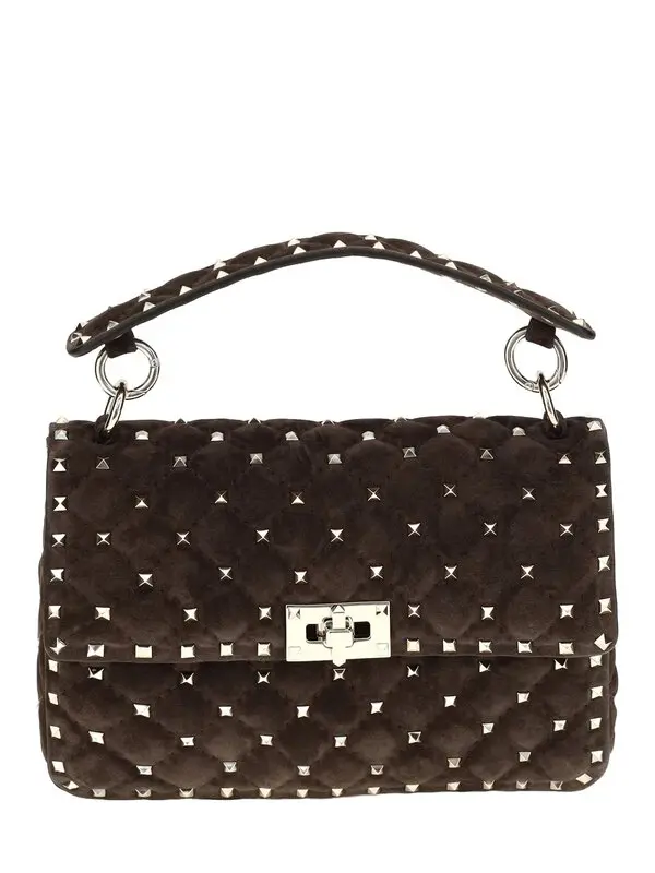 Valentino Garavani Medium Rockstud Spike Suede Top Handle Bag - Brown
