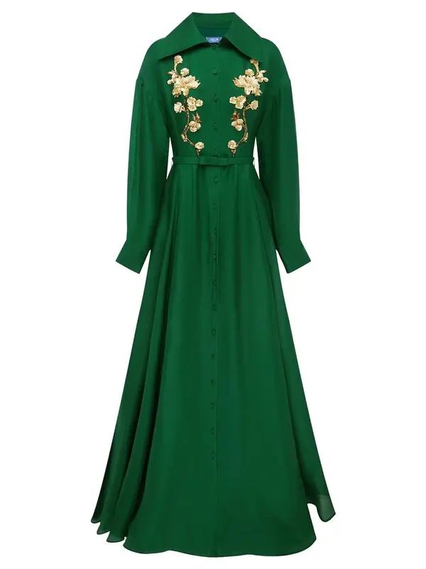 LEO LIN Josephine Embellished Silk Gown - Forest