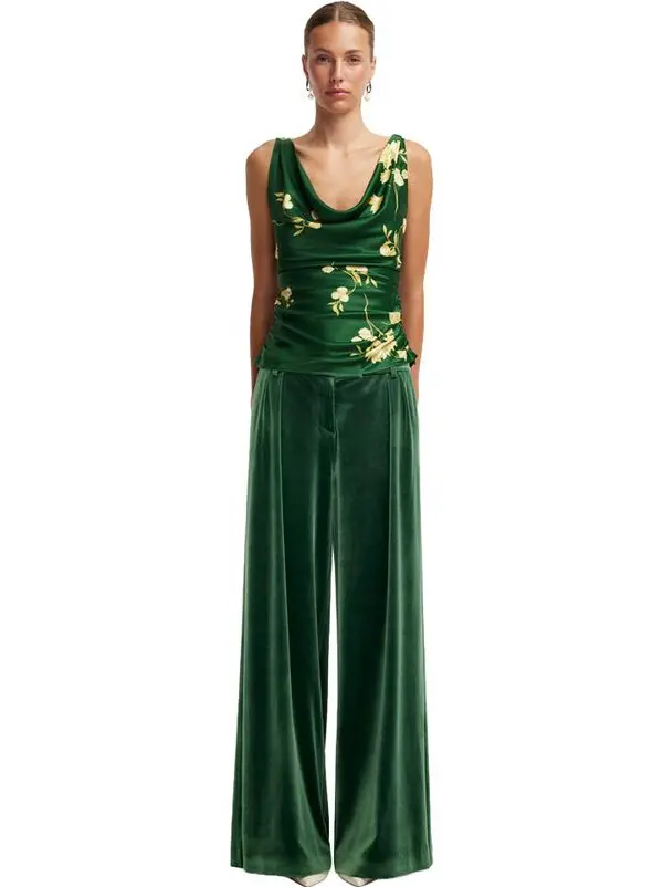 LEO LIN Velvet Wide Leg Pants - Forest