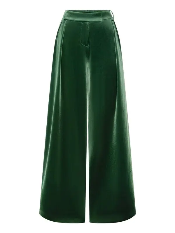 LEO LIN Velvet Wide Leg Pants - Forest