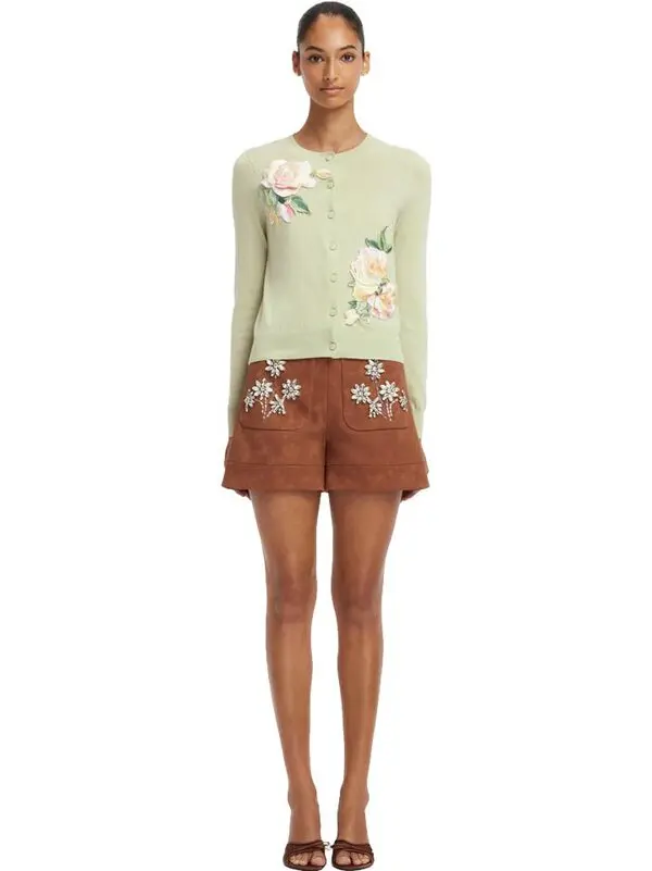 LEO LIN Tessa Embellished Vegan Suede Shorts - Chestnut