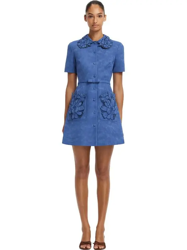 LEO LIN Ashley Appliqué Vegan Suede Mini Dress - Azure