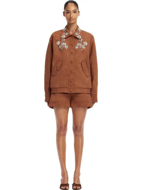 LEO LIN Astrid Embellished Vegan Suede Jacket - Chestnut