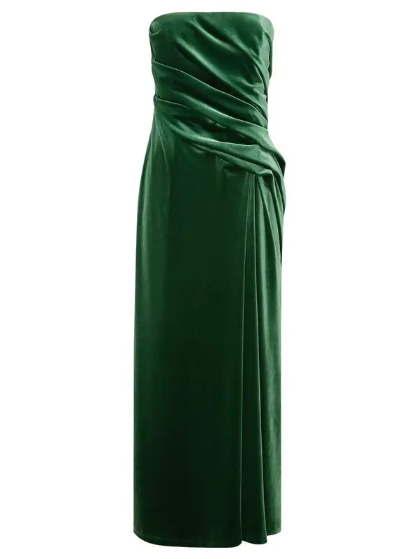LEO LIN Florence Velvet Ruffled Maxi Dress - Forest