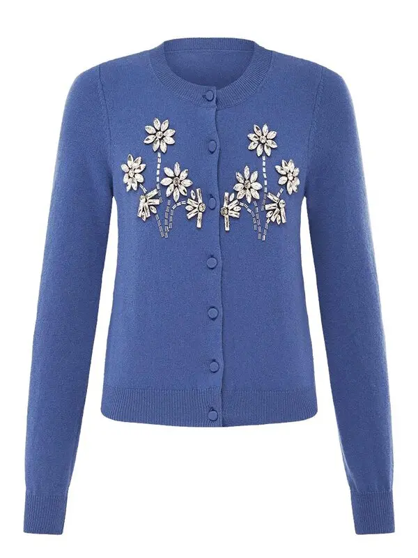 LEO LIN Claire Embellished Cashmere Blend Cardigan - Azure