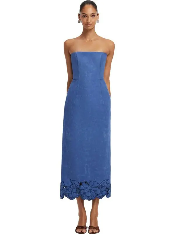 LEO LIN Rayna Appliqué Vegan Suede Bustier Maxi Dress - Azure