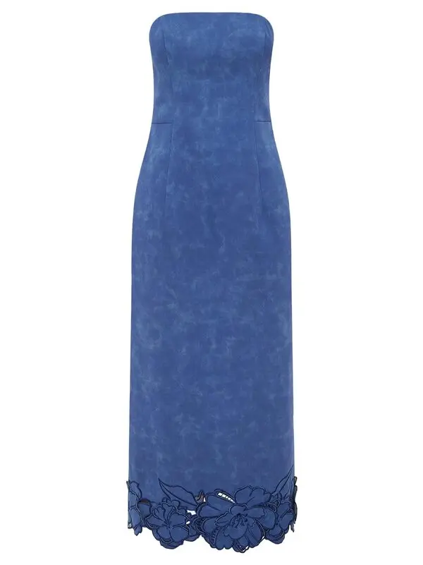 LEO LIN Rayna Appliqué Vegan Suede Bustier Maxi Dress - Azure