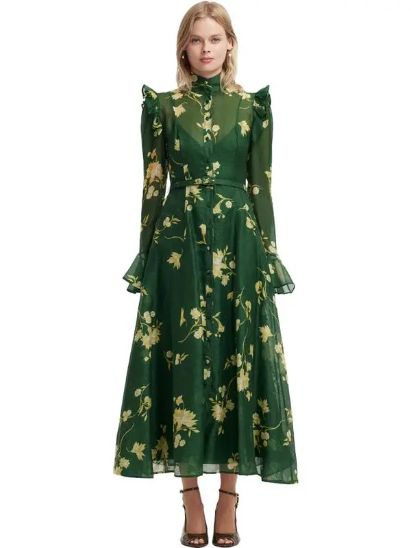 LEO LIN Katrina Butterfly Sleeve Midi Dress - Forest Print