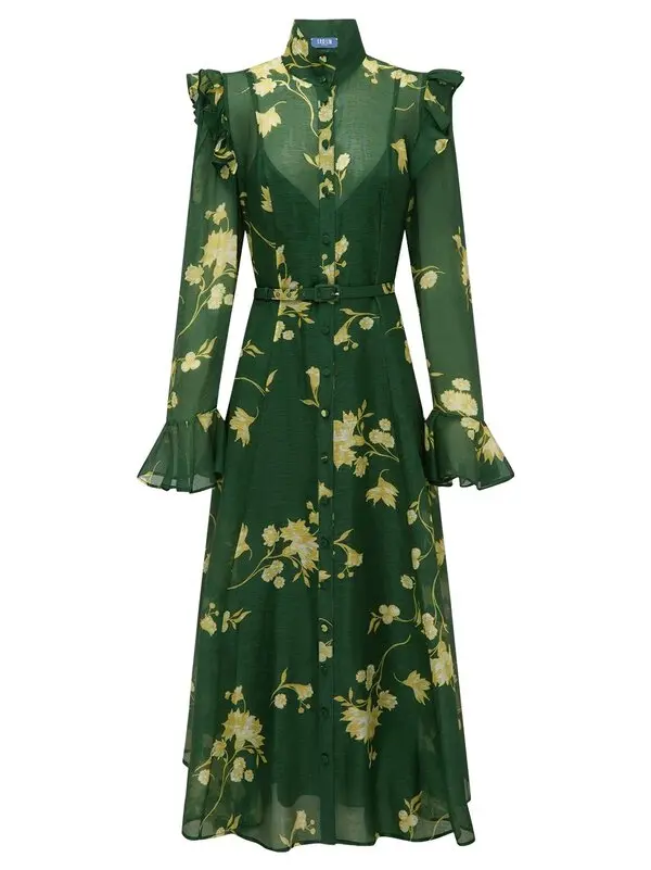 LEO LIN Katrina Butterfly Sleeve Midi Dress - Forest Print