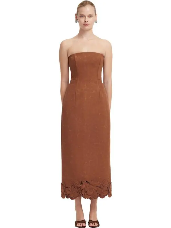 LEO LIN Rayna Appliqué Vegan Suede Bustier Maxi Dress - Chestnut