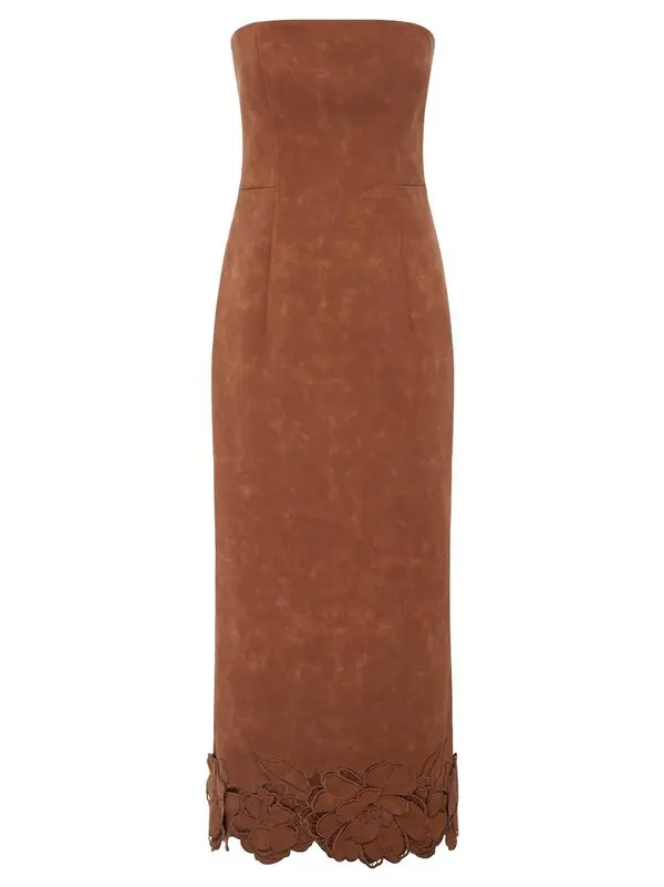 LEO LIN Rayna Appliqué Vegan Suede Bustier Maxi Dress - Chestnut