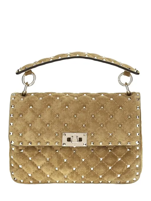 Valentino Garavani Medium Rockstud Spike Suede Top Handle Bag - Cream