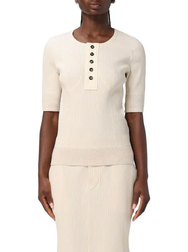 Bottega Veneta Ribbed Knit Half-sleeve Pullover With Button Detailing - Cream