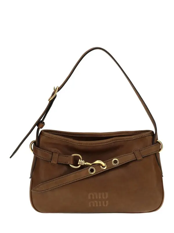 Miu Miu Leather Shoulder Bag With Buckle Detail - Brown
