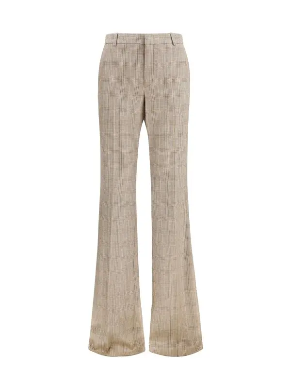 Saint Laurent Prince Of Wales Houndstooth Wool Flared Pants - Cream