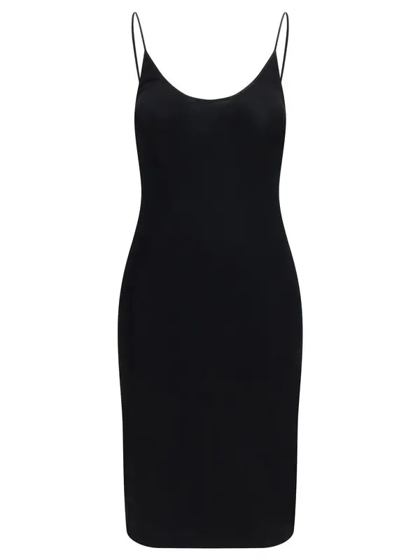 Saint Laurent Cassandre Open-back Ribbed-knit Dress - Black