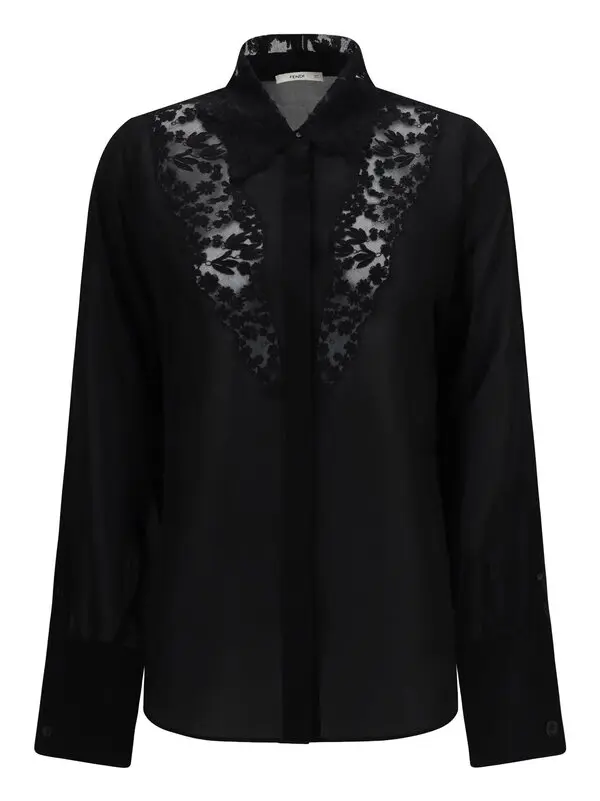 Fendi Georgette Shirt With Lace Collar - Black