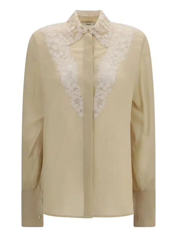 Fendi Georgette Silk Shirt With Peonia Lace Collar - Multicolor
