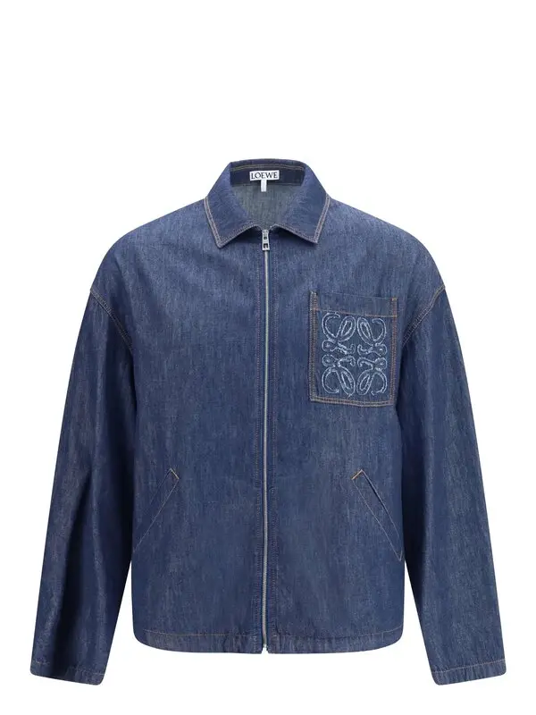 Loewe Cotton Zip Jacket With Fringed Anagram Motif - Blue