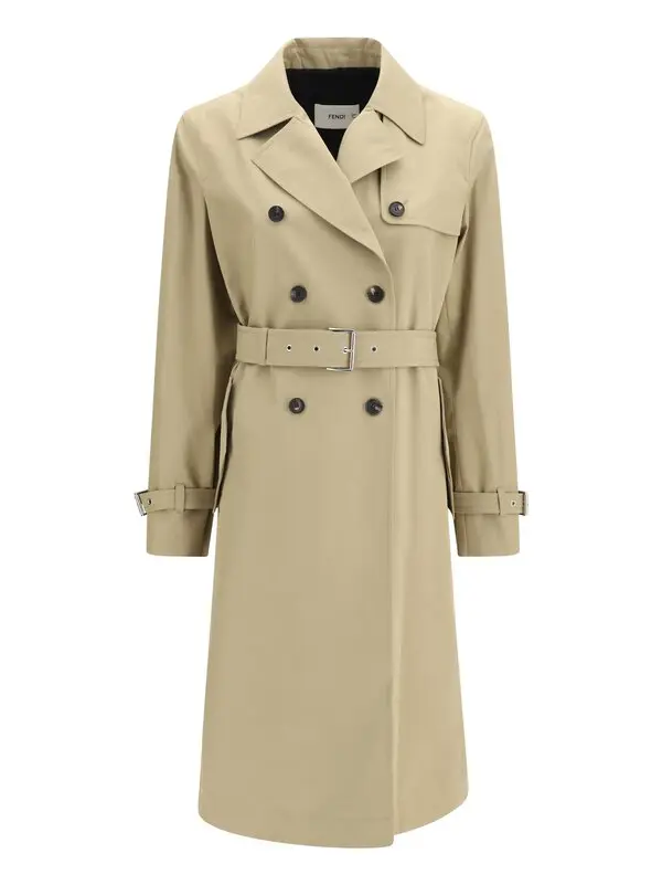 Fendi Double Breasted Trench Coat With Belt - Cream