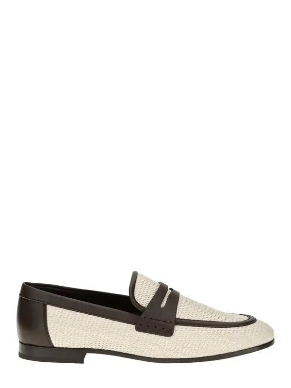 Brunello Cucinelli Two-tone Leather And Raffia Loafers - Cream