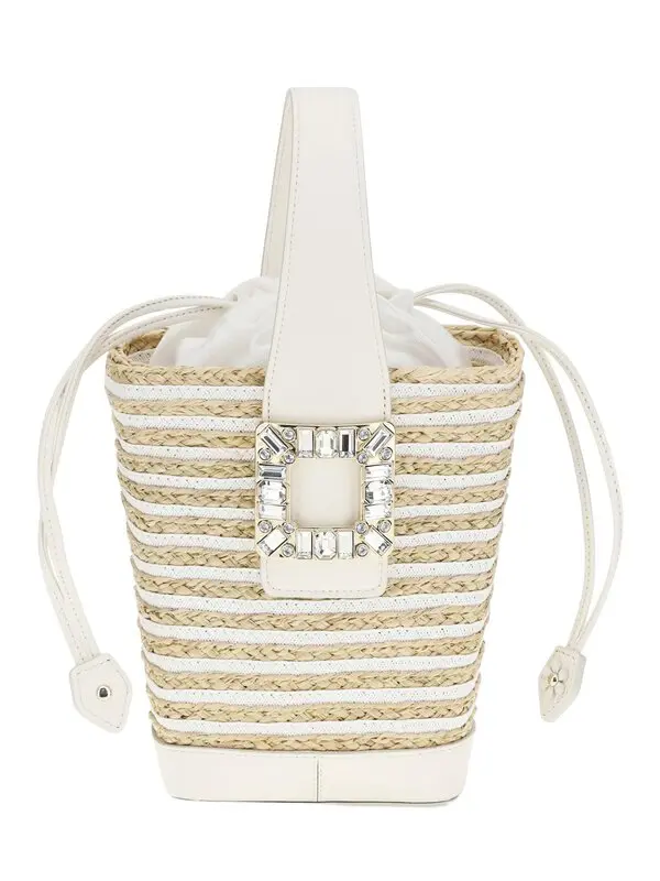 ROGER VIVIER Mini Viv' Skate Bucket Bag In Raffia - Cream