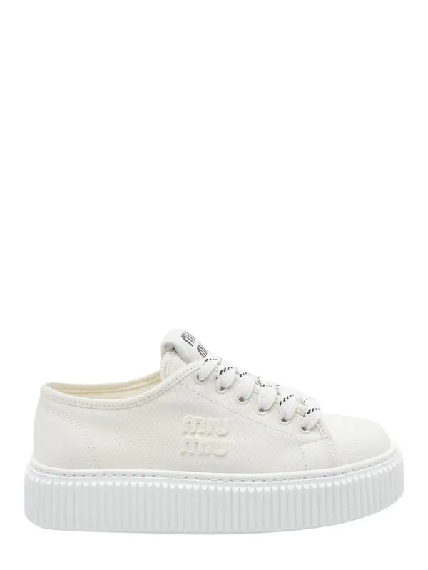 Miu Miu Canvas Sneakers With Platform Sole - Cream