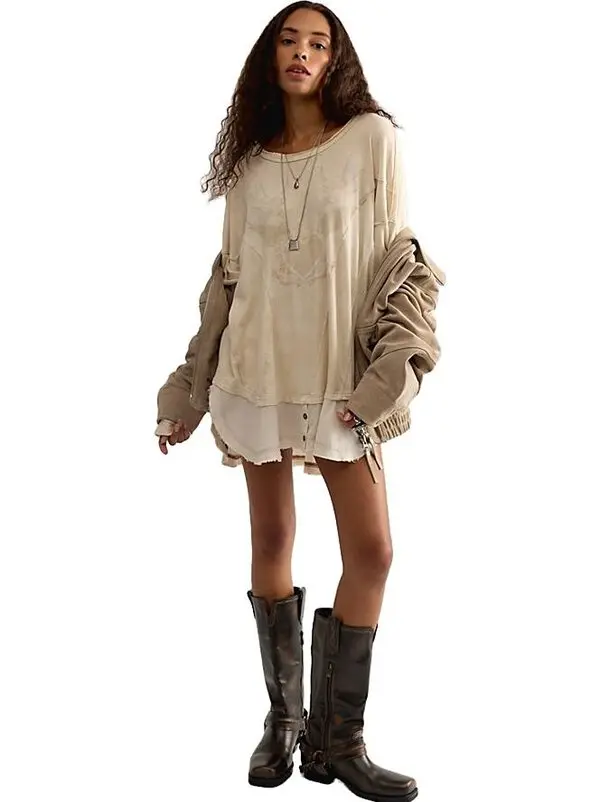Free People We The Free Vintage Romance Oversized Tee - Ivory Combo