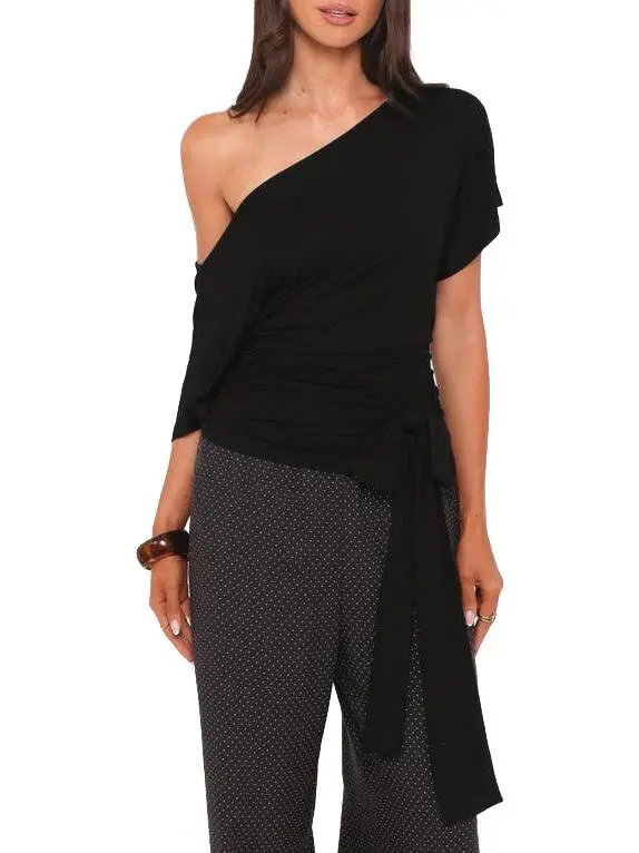 PETAL & PUP Clarke Off-the-shoulder Knotted Top - Black