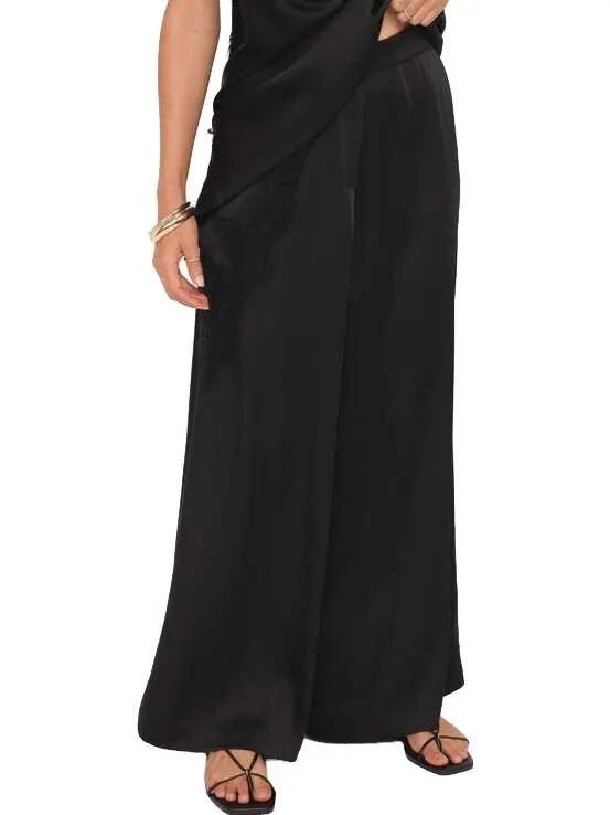 PETAL & PUP Clara Wide Leg Pants With Lace Trim - Black