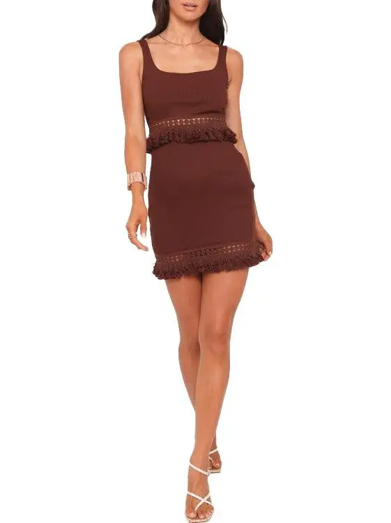 PETAL & PUP Tula Fringe Sleeveless Minidress - Dark Brown