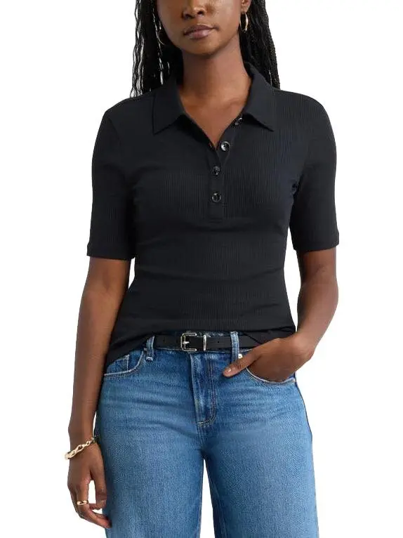 Caslon Ribbed Knit Polo - Black