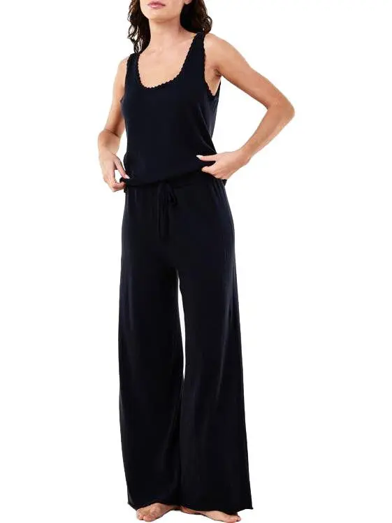 PAPINELLE Cotton And Cashmere Wide Leg Sleep Pants - Deep Navy