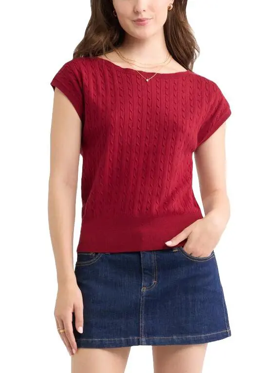 Bp. Cable Stitch Boat Neck Sweater T-shirt - Red Cinder
