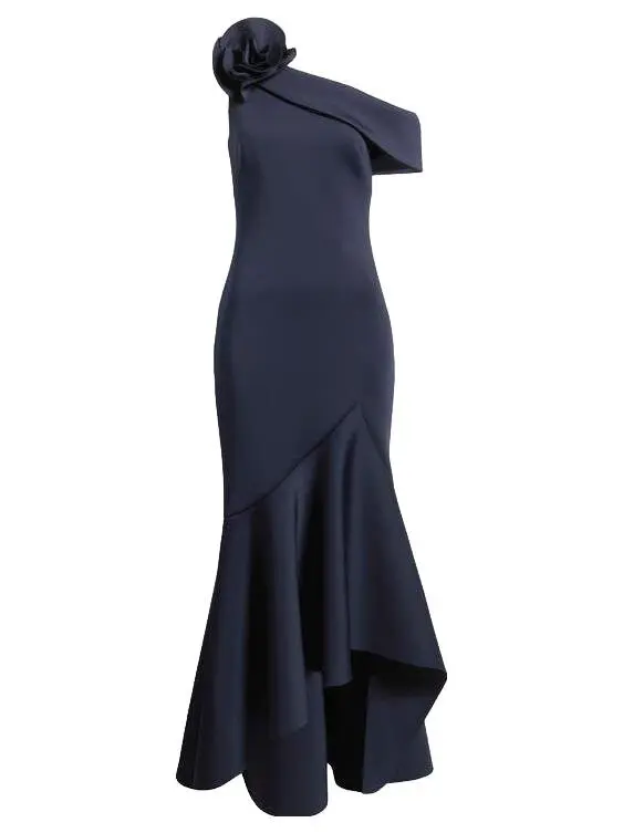 Eliza J Ruffle One-shoulder Gown - Navy