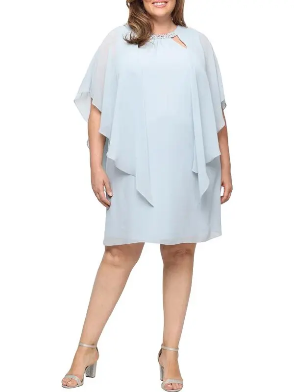 SL FASHIONS Cutout Crystal Embellished Neck Shift Cocktail Dress - Aloe