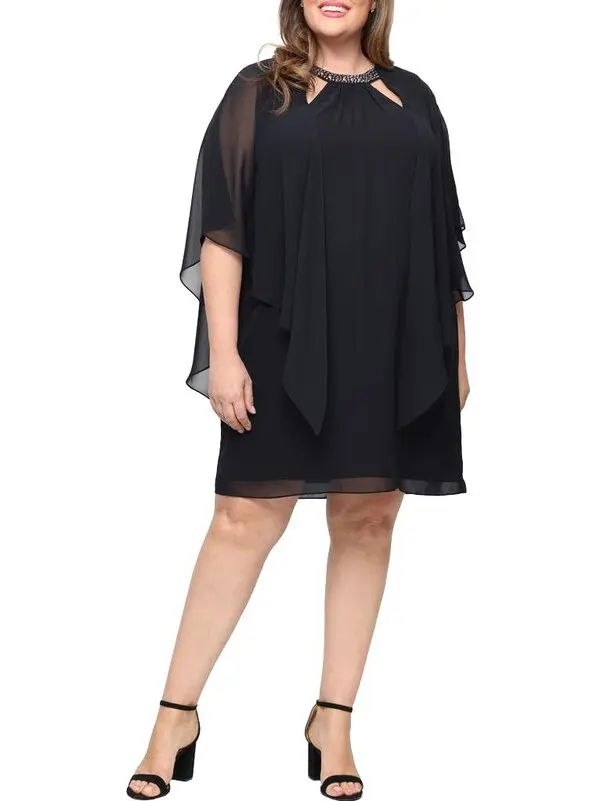 SL FASHIONS Cutout Crystal Embellished Neck Shift Cocktail Dress - Black