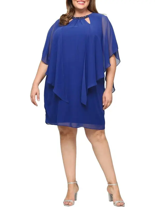 SL FASHIONS Cutout Crystal Embellished Neck Shift Cocktail Dress - Iris