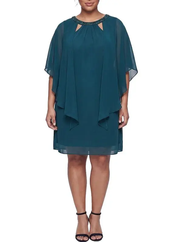 SL FASHIONS Embellished Neckline Cocktail Dress - Mallard
