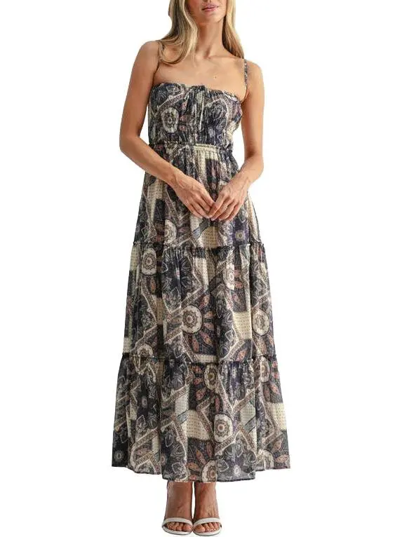 ALL IN FAVOR Backless Tiered Maxi Dress - Cream Multi